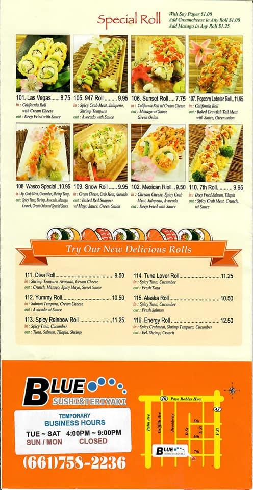 Carta del restaurante Blue Sushi&Teriyaki, Wasco