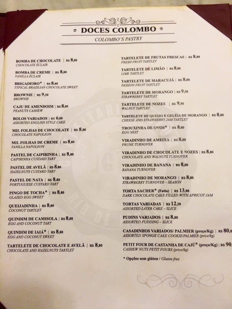 Menu at Confeitaria Colombo cafe, Rio de Janeiro, R. Gonçalves Dias