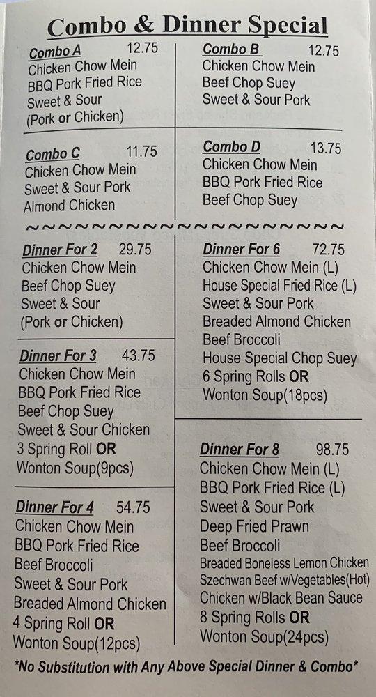 Menu at Dragon Fried Rice House restaurant, Agassiz