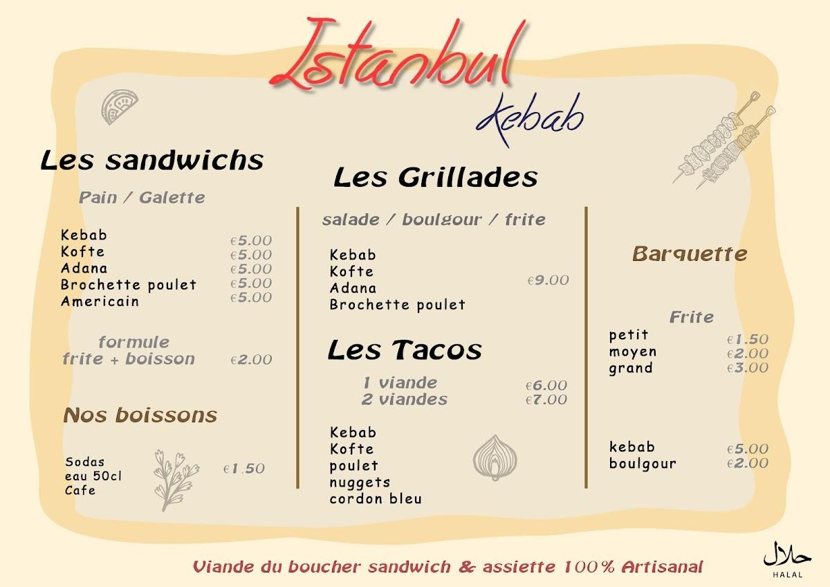 Menu at Istanbul Kebab restaurant, Montpellier, 34 Rue du Faubourg ...