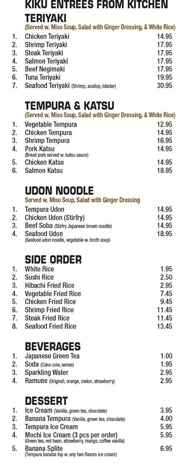 Menu at Kiku Sushi & Grill restaurant, Bradenton