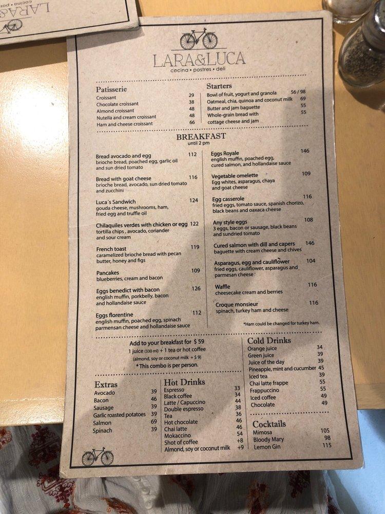 Menu at Lara&Luca Playa del Carmen restaurant, Playa del Carmen