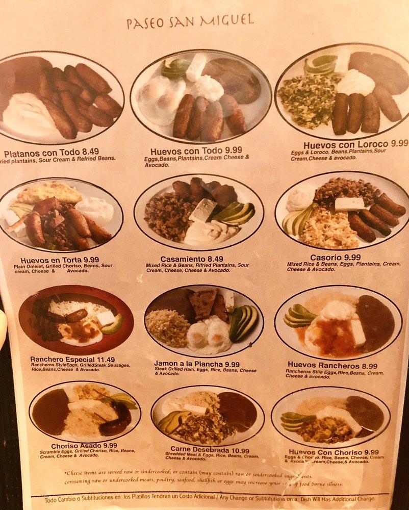 Menu at Paseo San Miguel restaurant, Los Angeles, S Western Ave