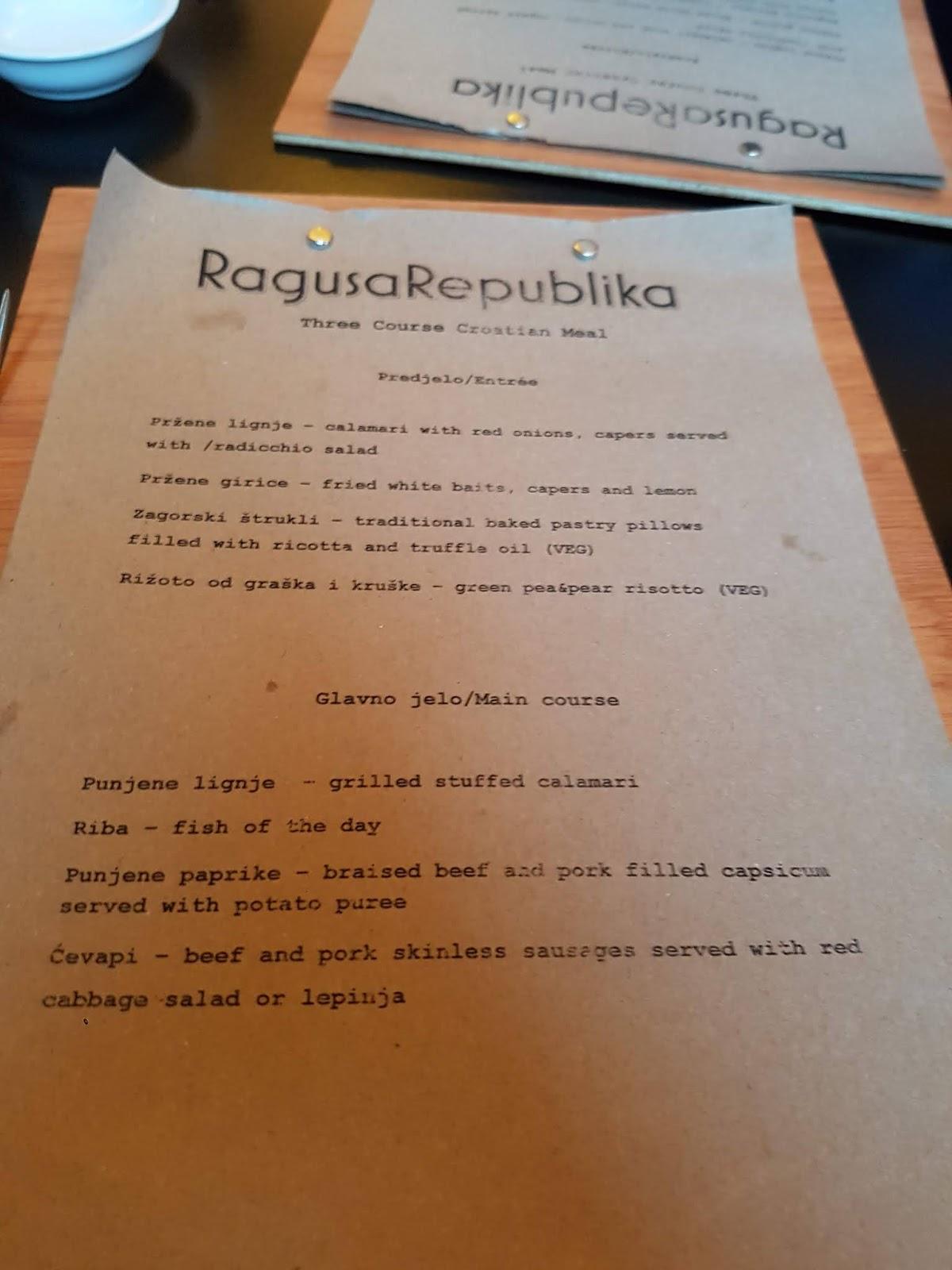 Menu at Ragusa Restaurant & Bar, Williamstown