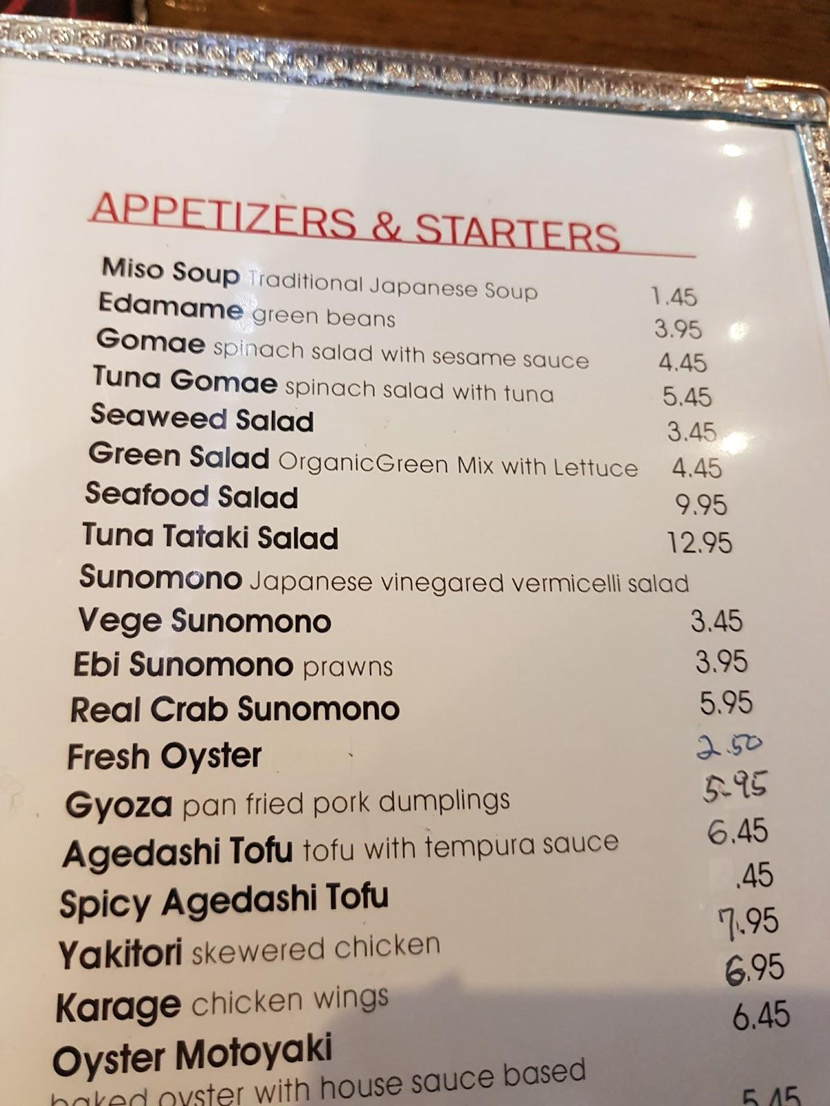 Menu at Sushi Wara restaurant, Ladysmith