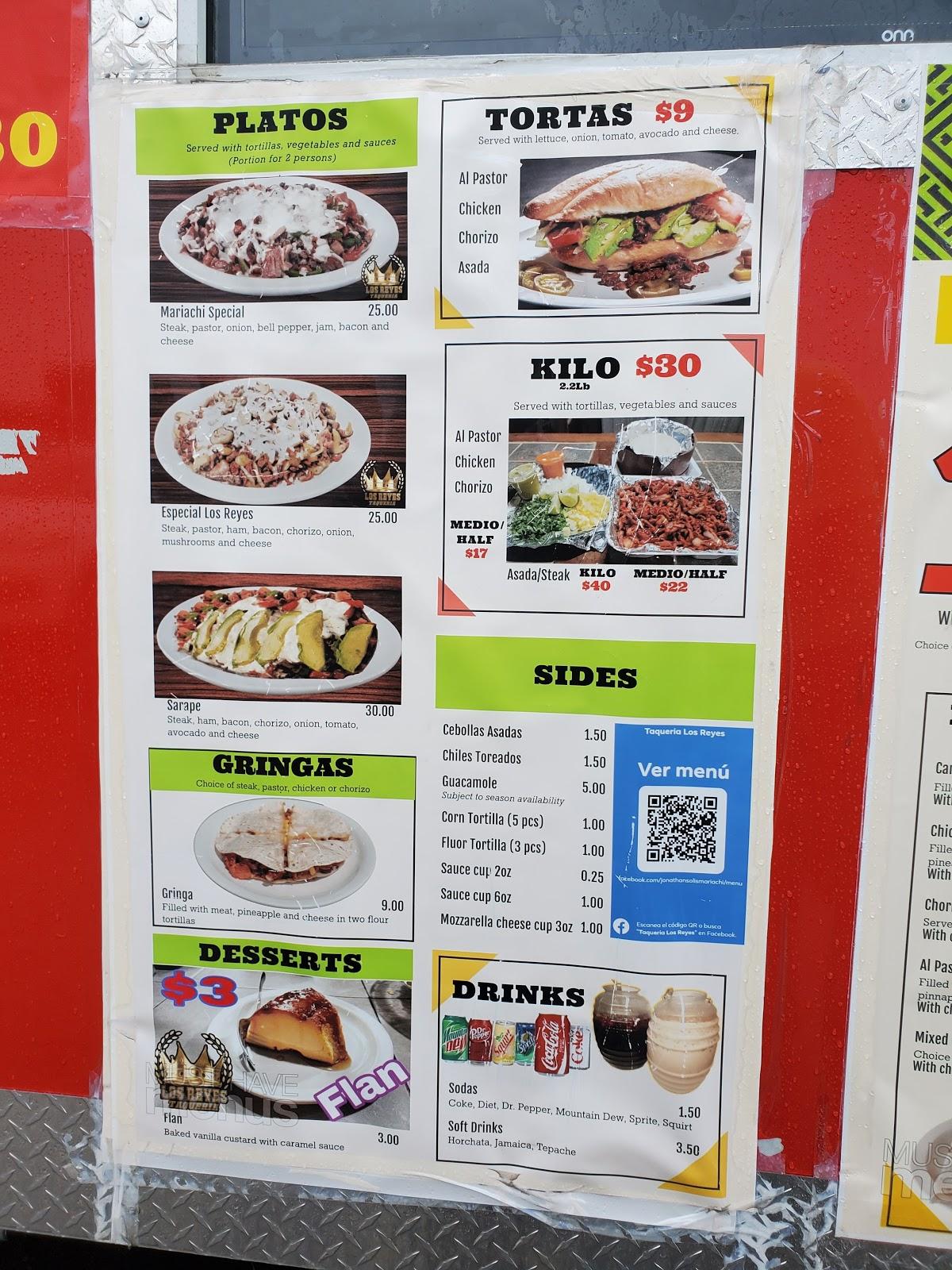 Menu at Taqueria Los Reyes restaurant, Fairmont City