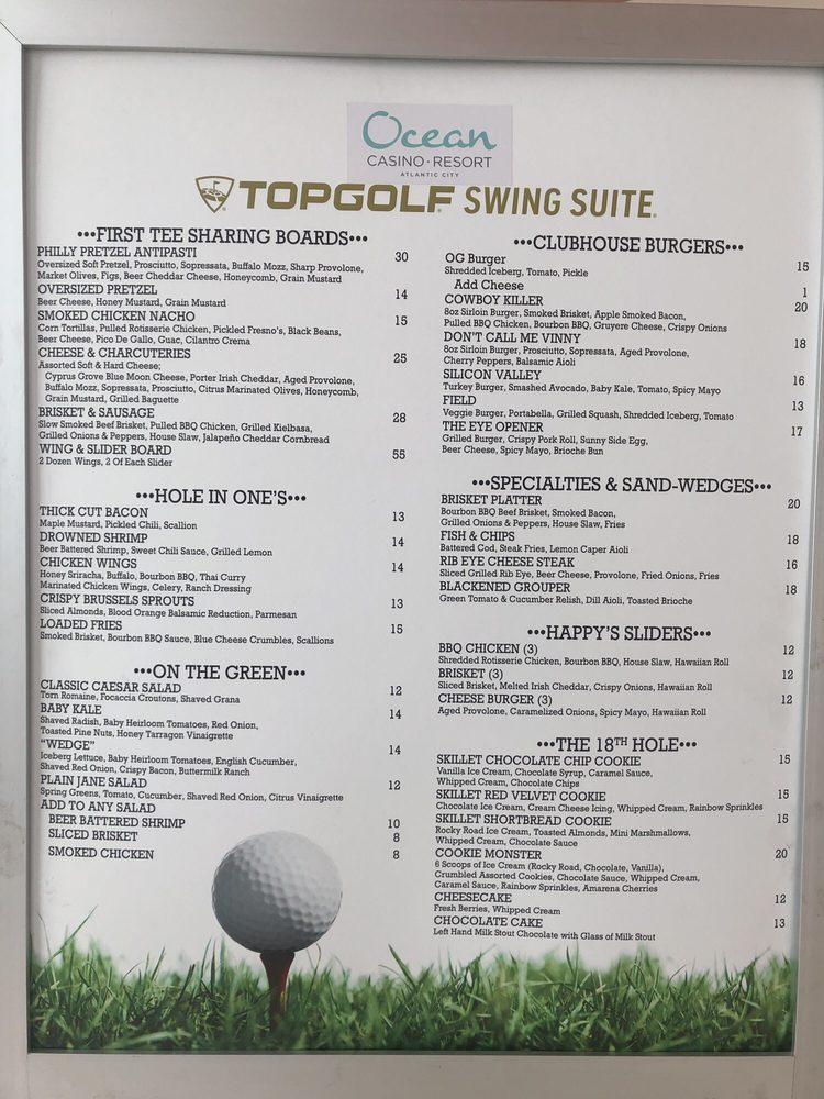 Menu at TopGolf Swing Suite pub & bar, Atlantic City