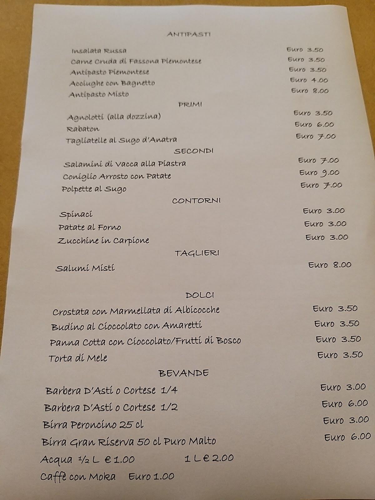 Menu da Trattoria I Galli ristorante, Alessandria