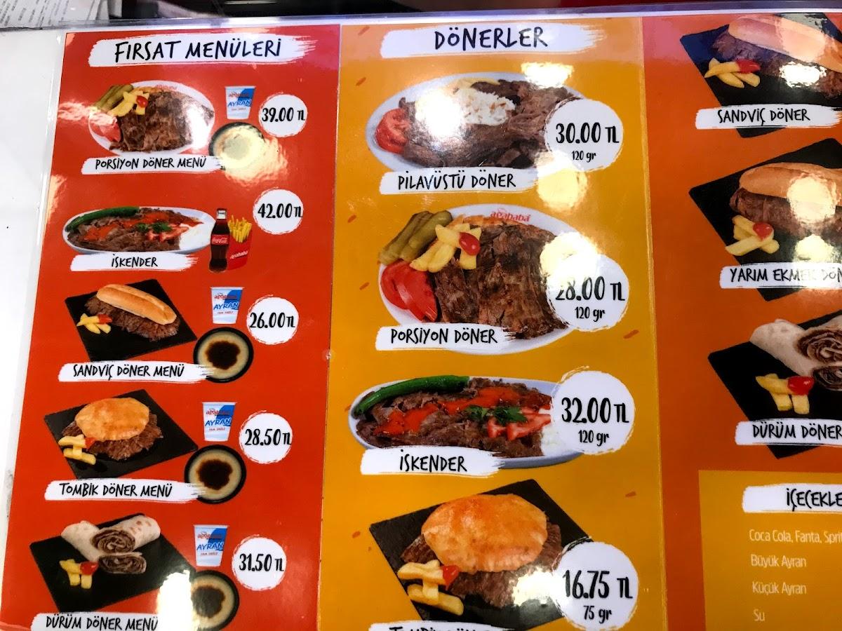 Menu at Ağababa Express Döner Kadıköy, Istanbul