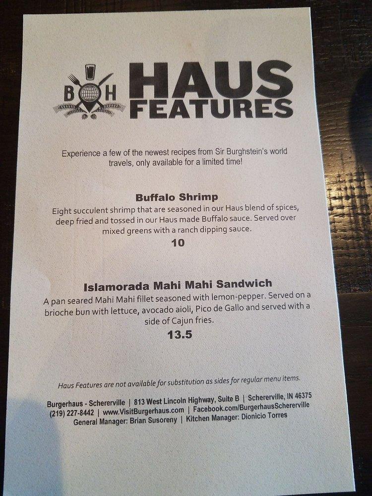 Menu at Burgerhaus restaurant, Schererville