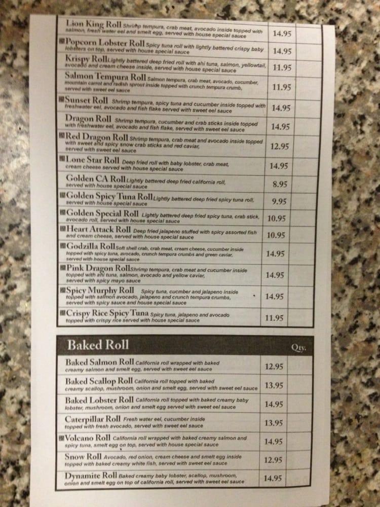 Menu at Densetsu restaurant, Plano