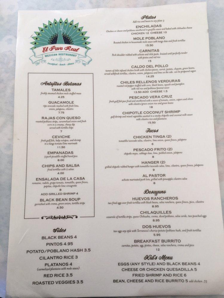 Menu at El Pavo Real restaurant, New Orleans