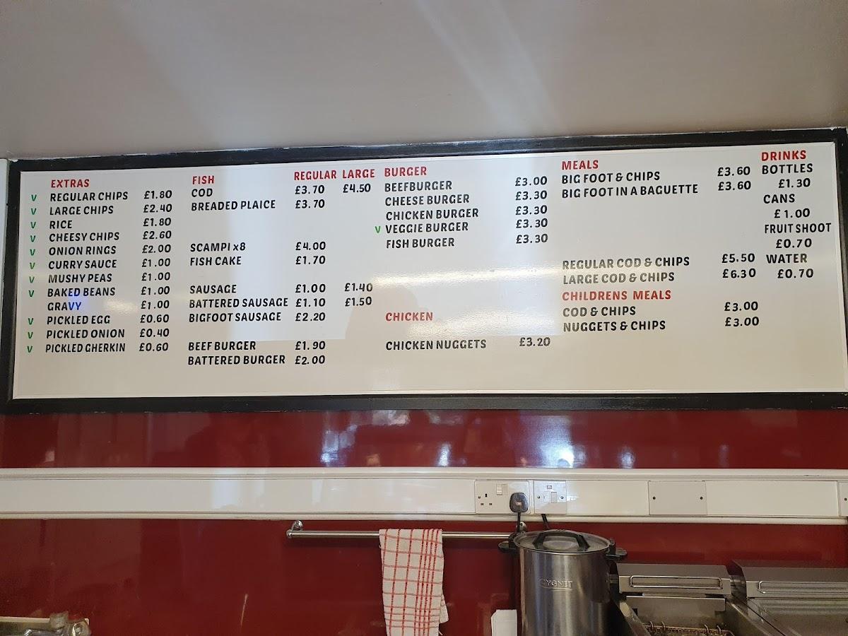 Menu at Ian's Plaice fast food, Liskeard