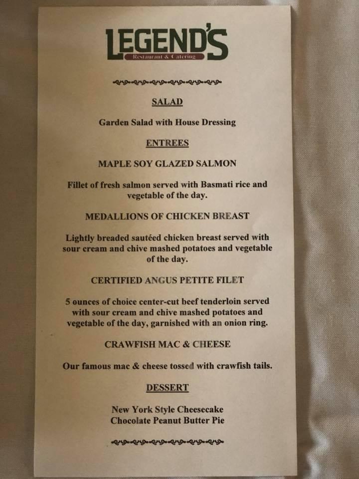 Menu at Legend's Restaurant, Norman