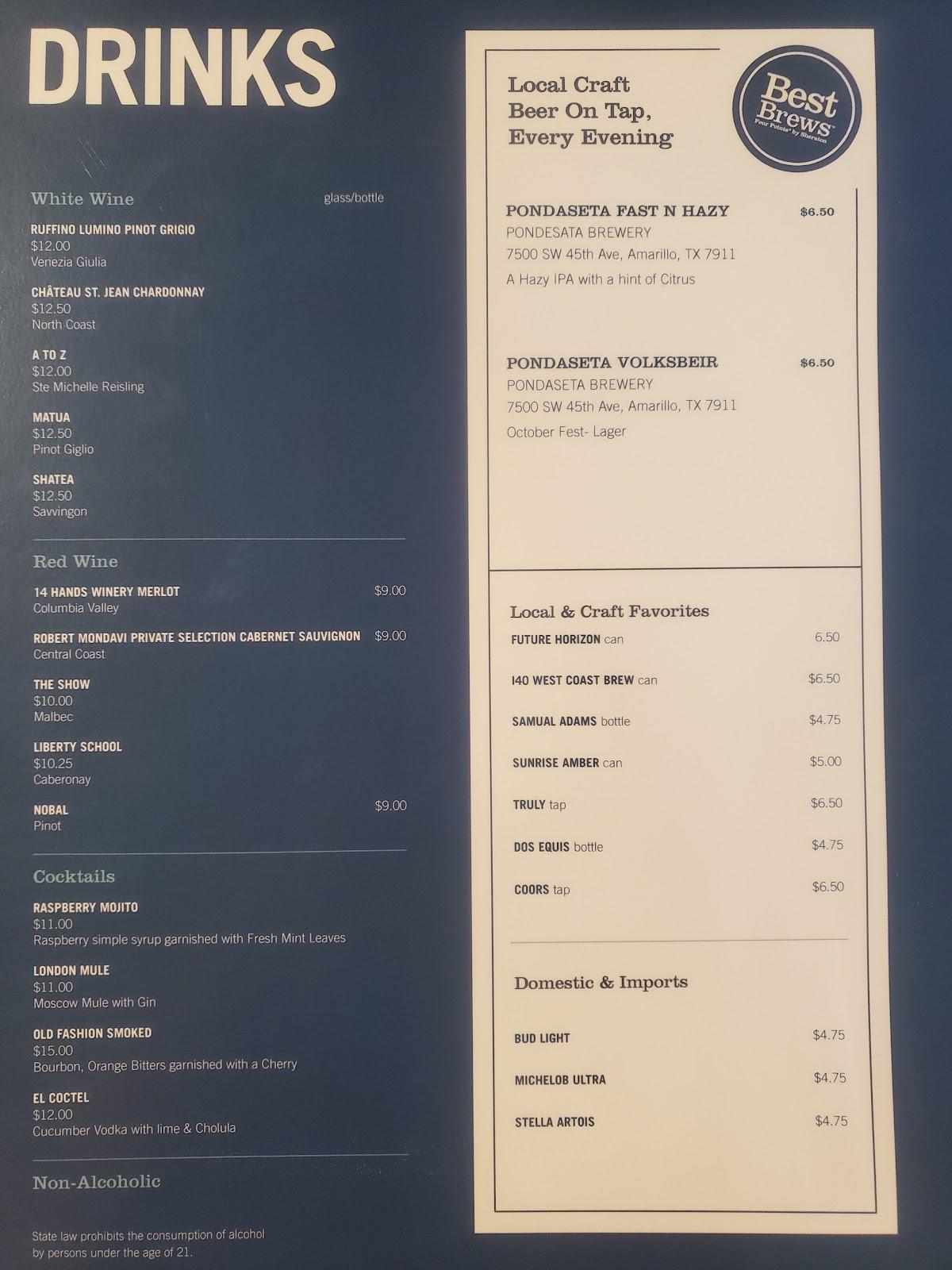 Menu at Londoner Grill restaurant, Amarillo