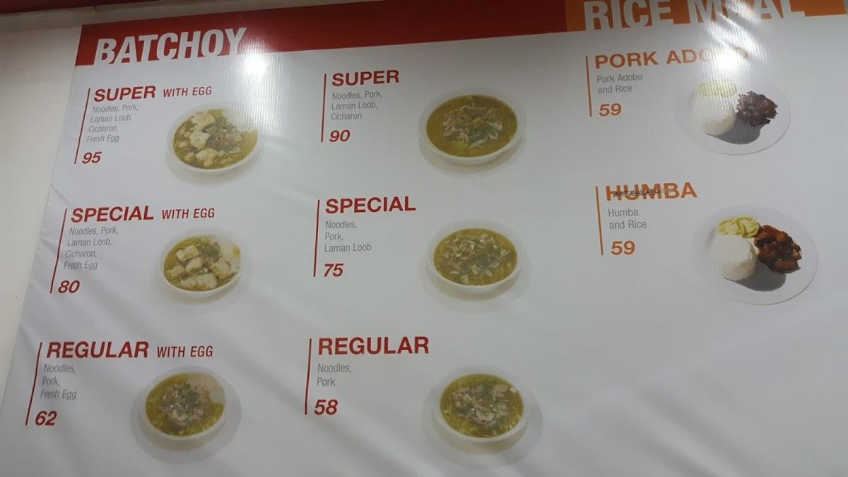 Menu at Noel's La Paz Batchoy restaurant, Cagayan de Oro