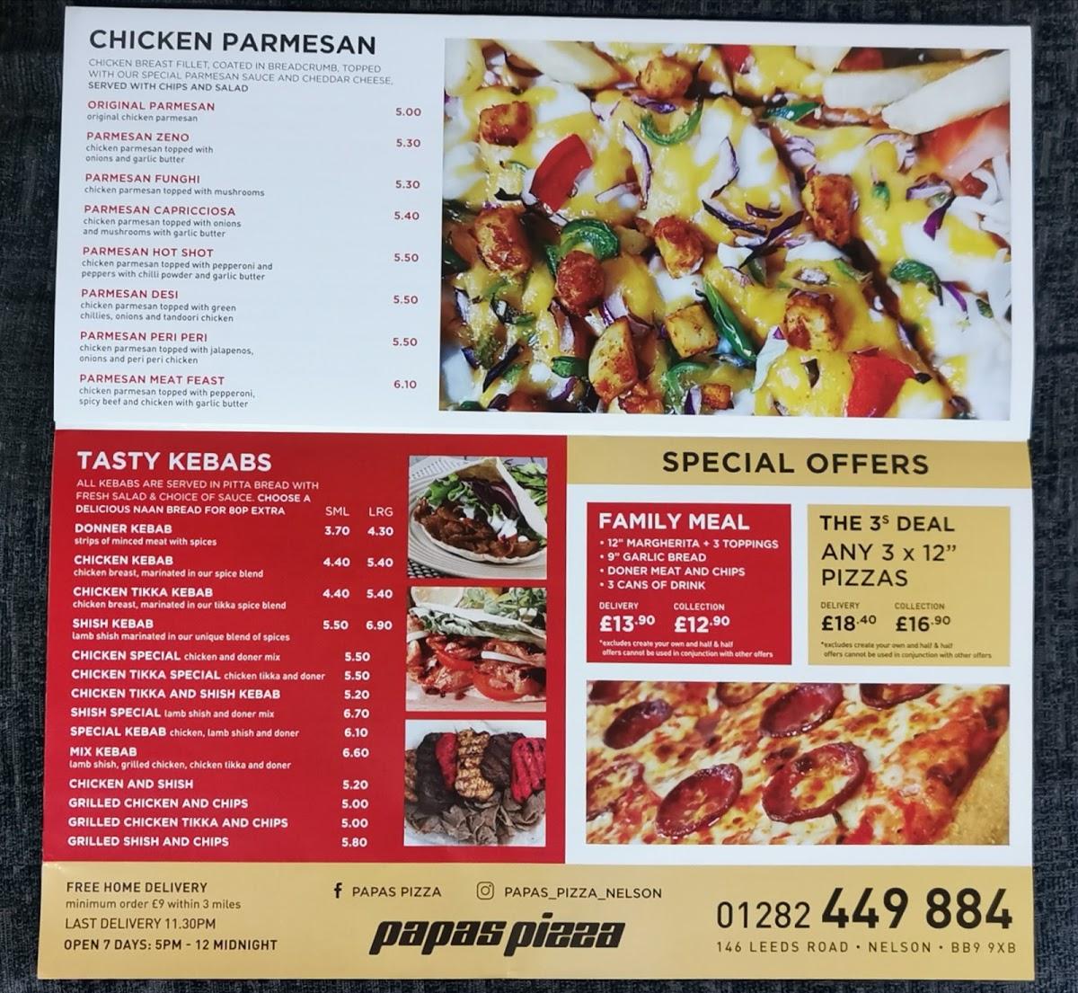 Menu at Papas Pizza pizzeria, Hebden Bridge
