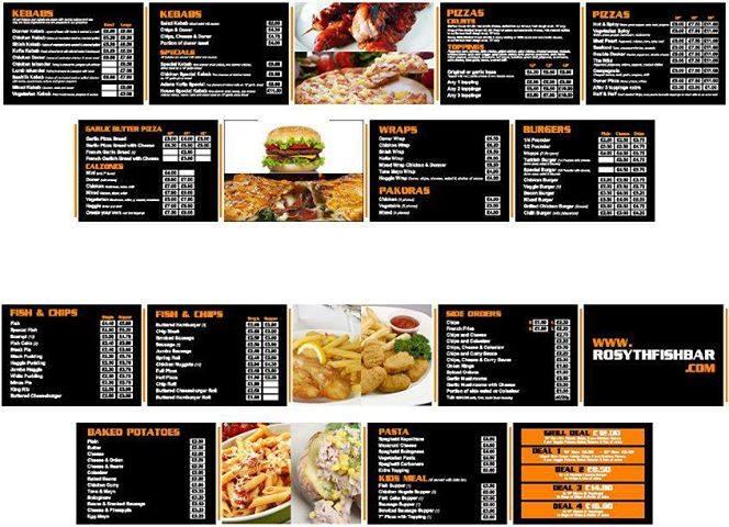 Menu at Rosyth Fish Bar, Dunfermline