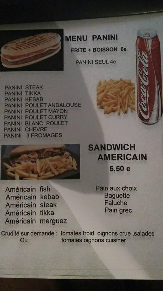 Menu at Snack Royal Délice restaurant, Calais