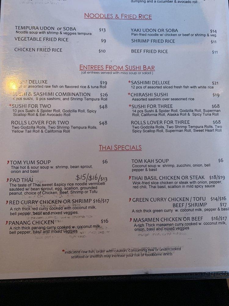 Menu at Sora Japanese Restaurant, Pisgah Forest