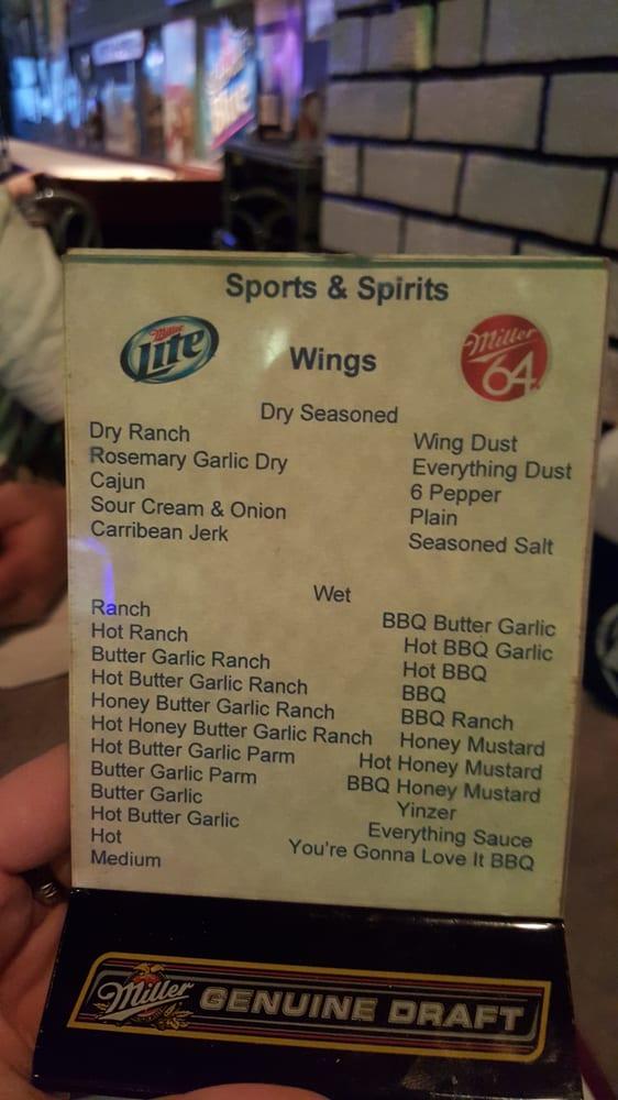 Menu at Sports & Spirits pub & bar, Evans City