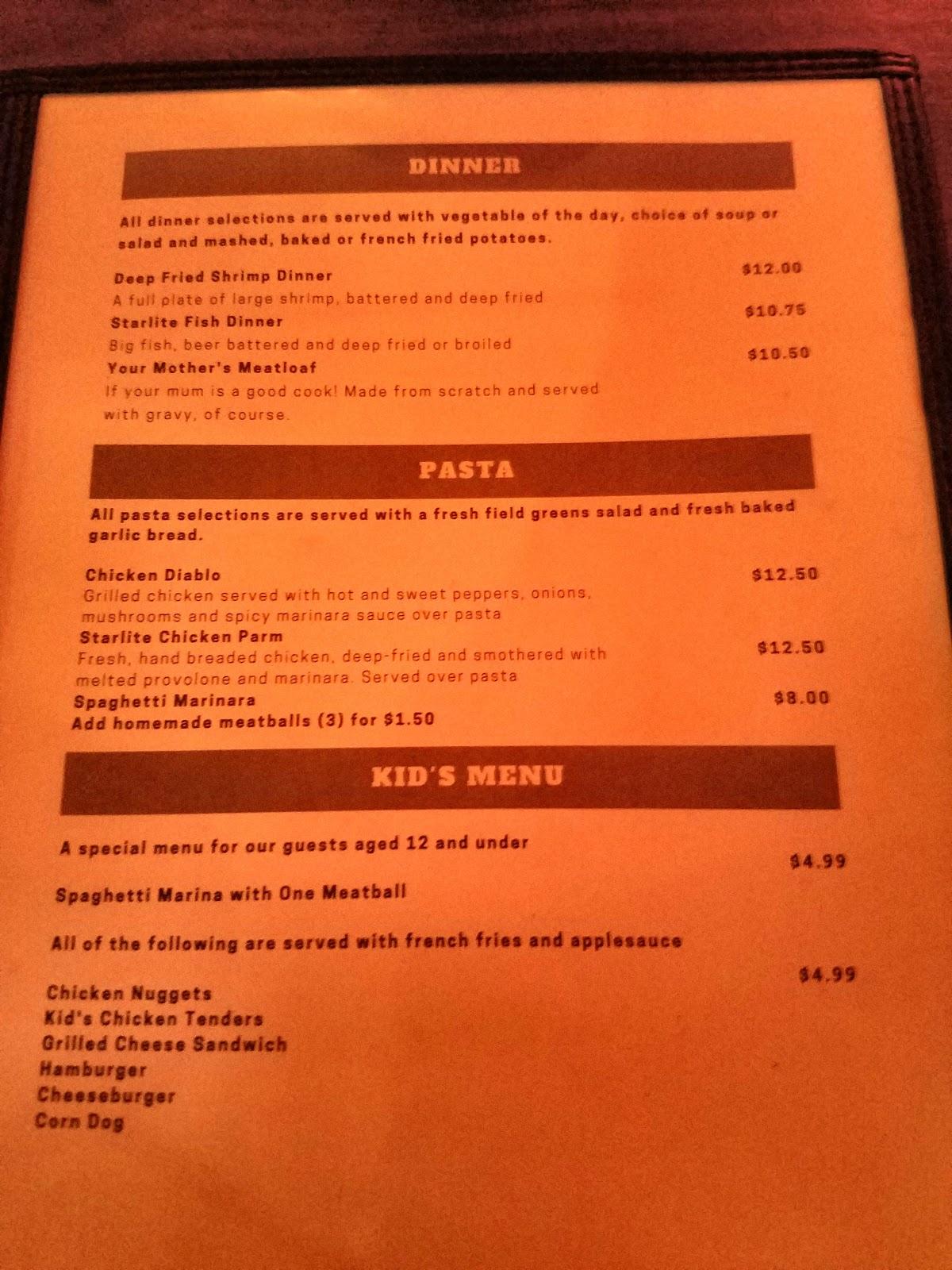 Menu at Starlite Lounge pub & bar, Blawnox, 364 Freeport Rd