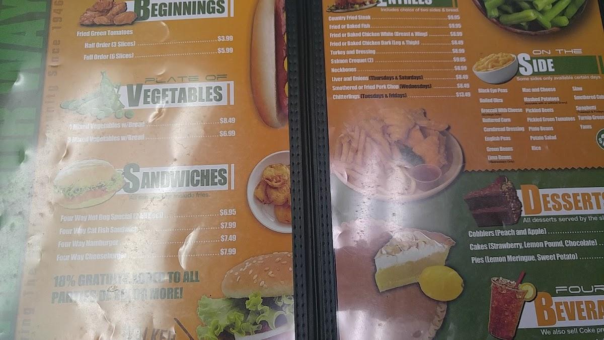 Menu at The Four Way Soul Food Restaurant, Memphis