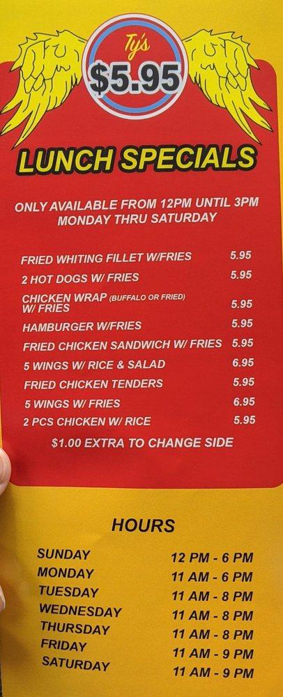 Menu at Ty's Wing & Tings Restaurant, Charlotte