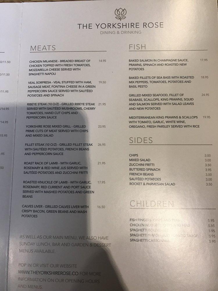 Menu at The Yorkshire Rose pub & bar, Warfield