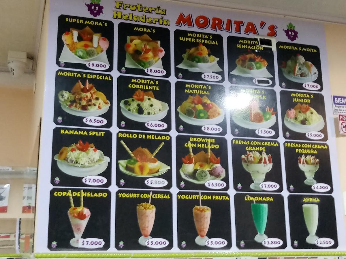 Menu at fruteria heladería Moritas restaurant, Bogotá