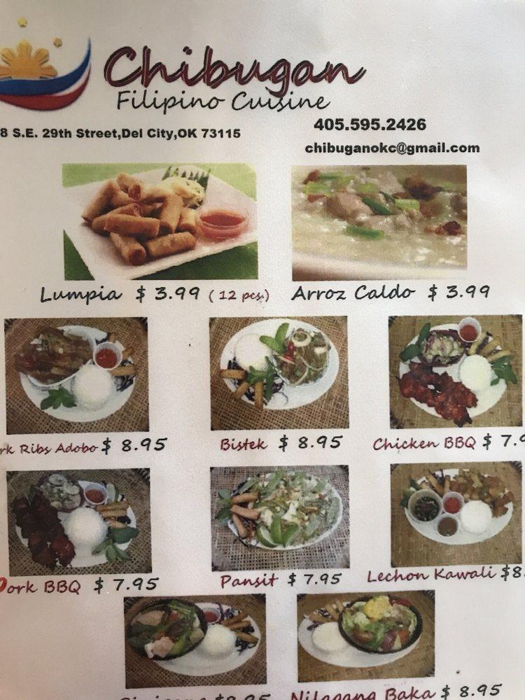 Menu at Chibugan Filipino Cuisine restaurant, Del City