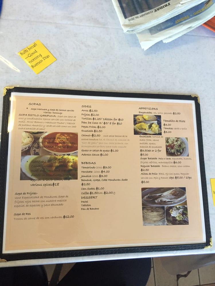Menu at Honduras Restaurant Avilas Tipico, Tampa