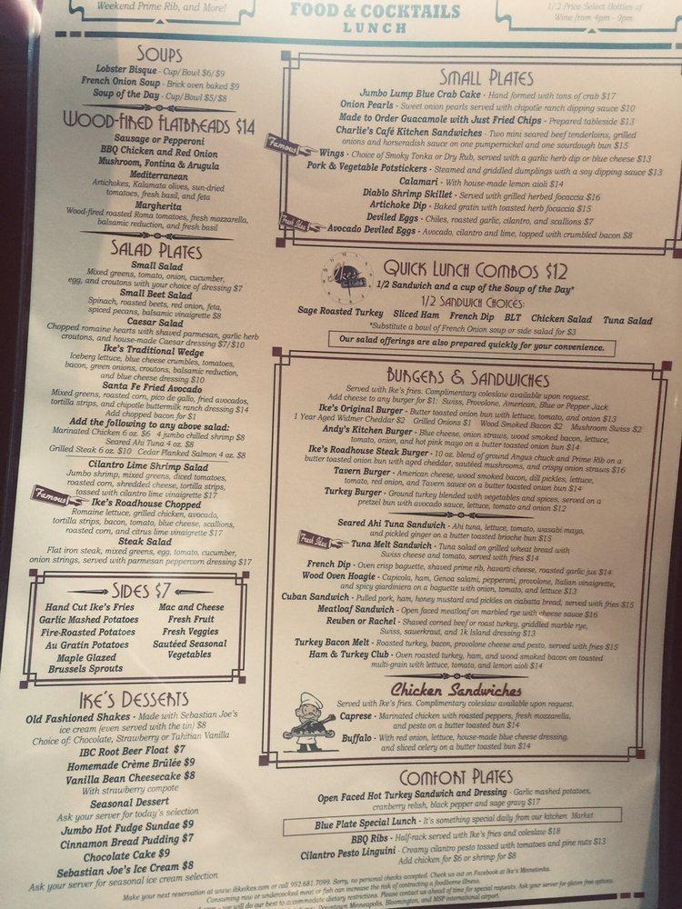 Menu at Ike's Minnetonka steakhouse, Minnetonka