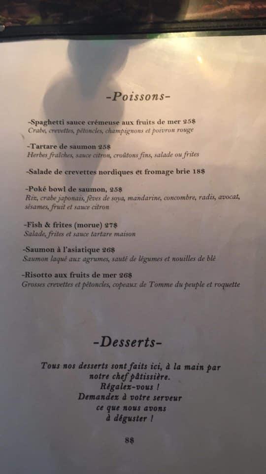 Menu au Cafe Azimut, La Pocatière