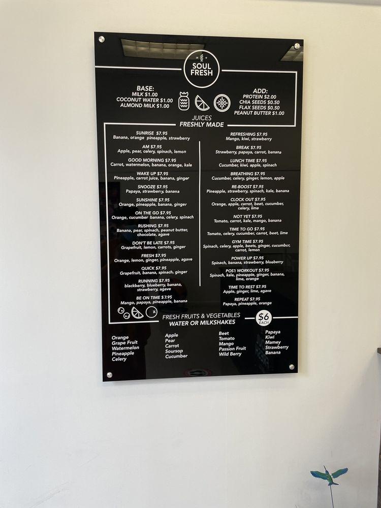 Menu at Soul Fresh Juice & Fruit Bar, Miami