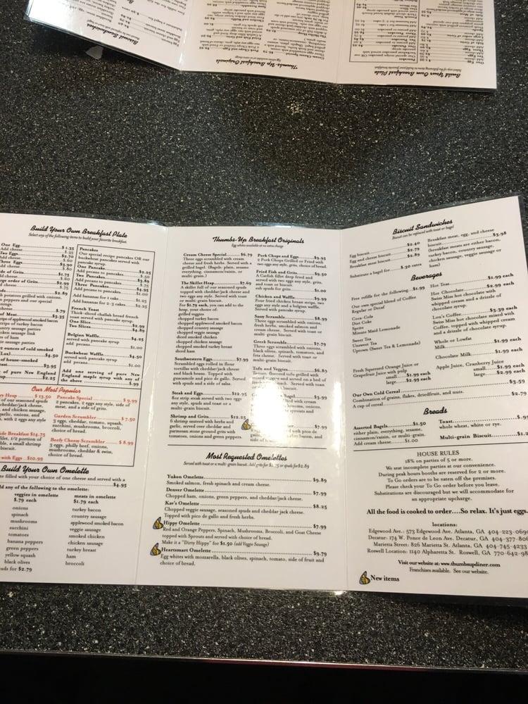 Carta del restaurante Thumbs Up Diner, East Point, White Way