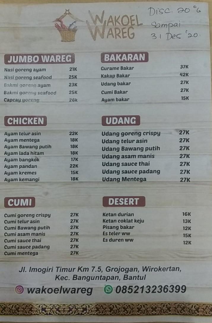Carta del restaurante WW Wakoel Wareg, Bantul