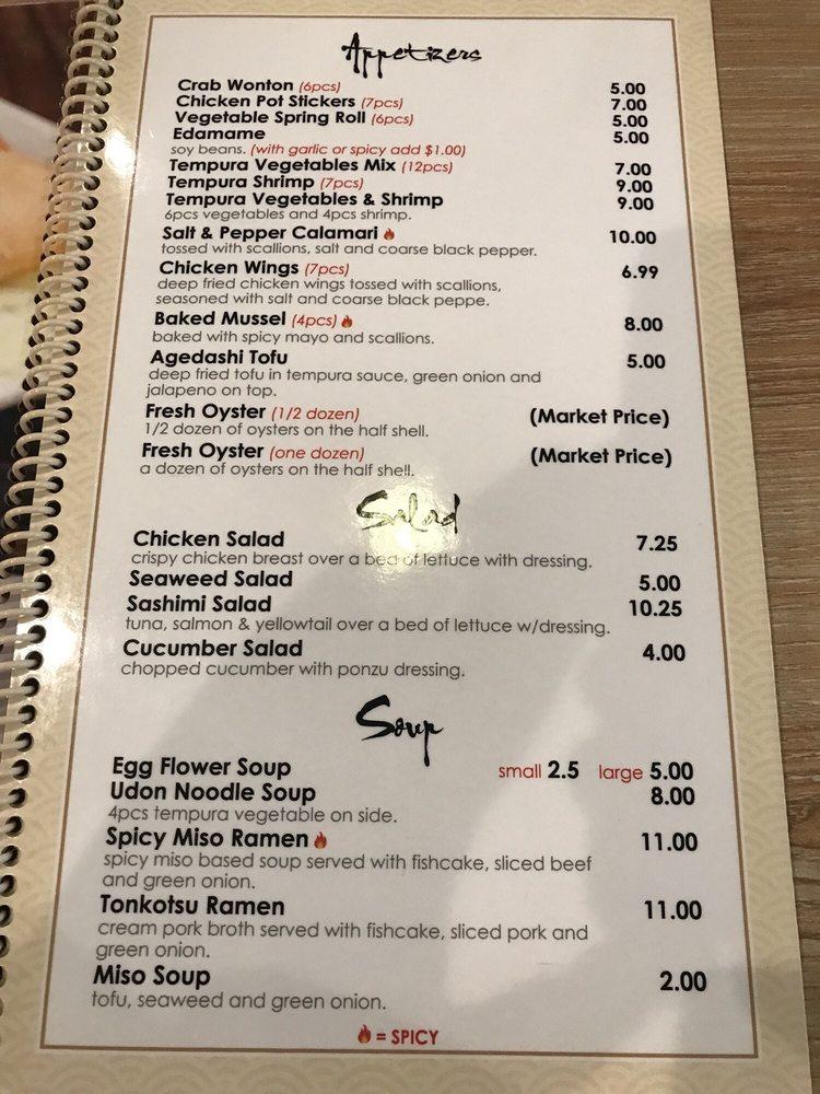 Menu at Yamamori Japanese Restaurant, Dinuba