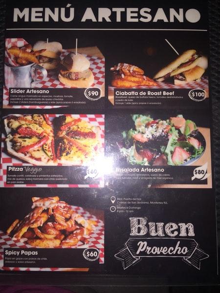Menu at Artesano Food Truck, Monterrey