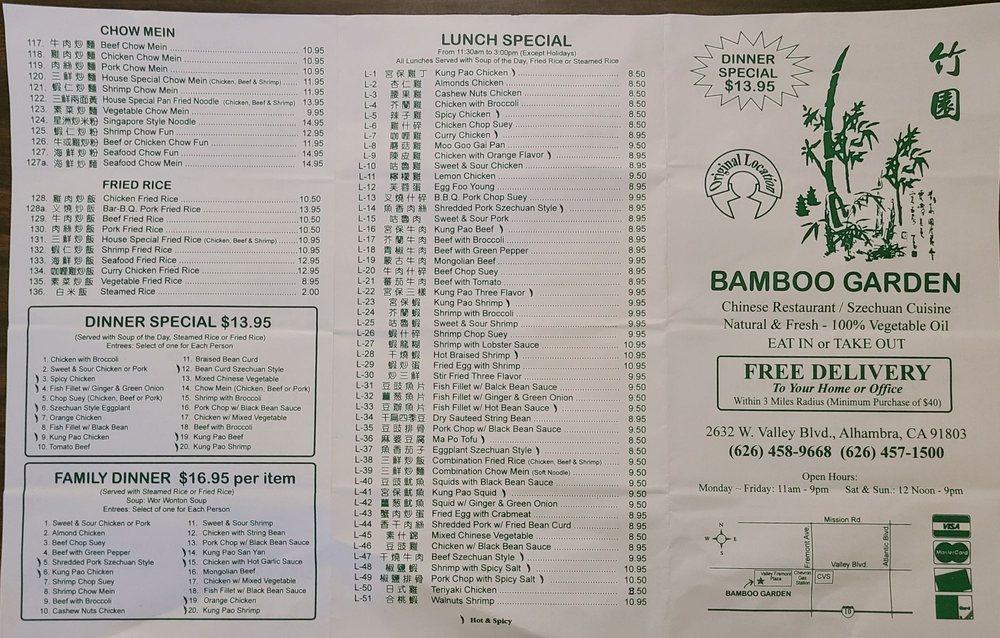 Menu at Bamboo Garden Restaurant, Alhambra, W Valley Blvd