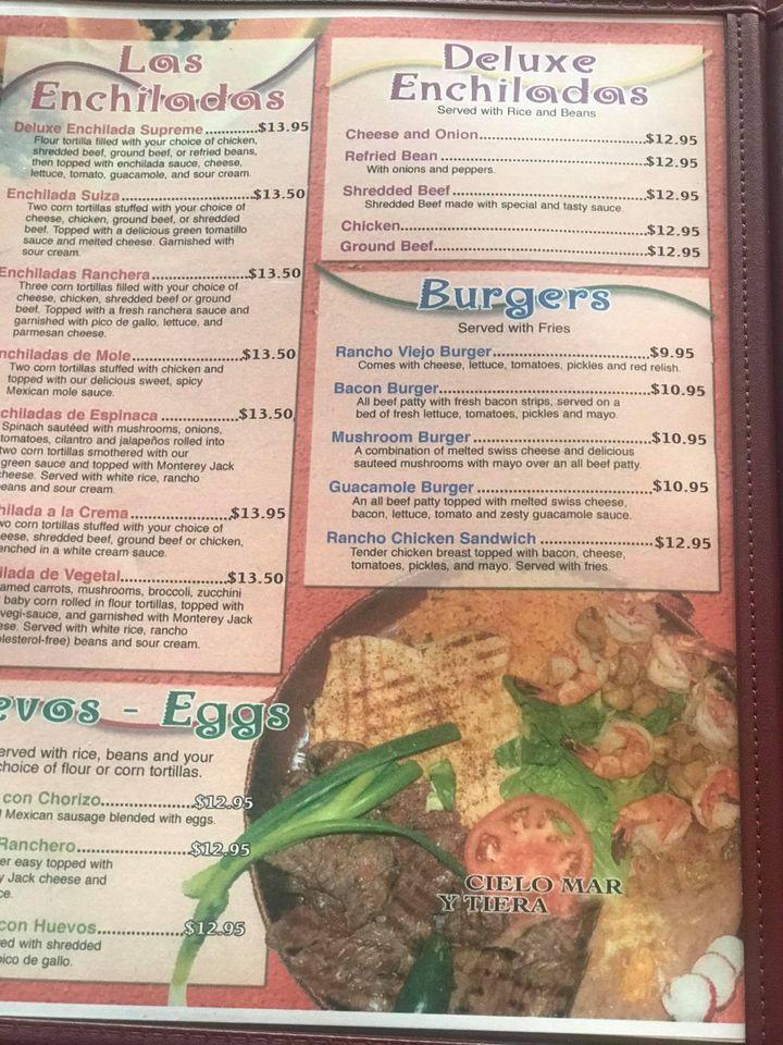 Menu at El Rancho Viejo restaurant, Battle Ground