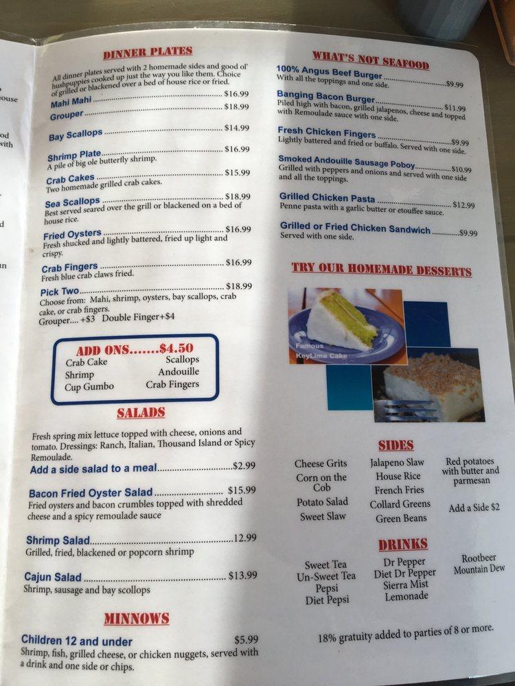 Menu at Gary's Oyster Shack restaurant, Panama City