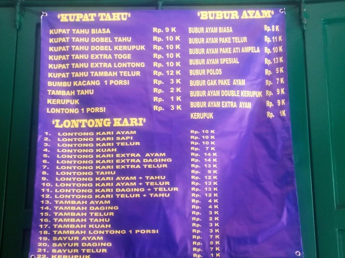 Menu at KUPAT TAHU LONTONG KARI Syam jaya restaurant, Bandung