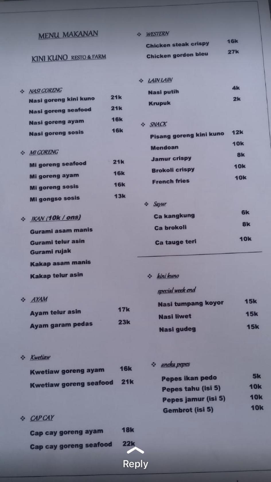 Menu at Kini Kuno Resto cafe, Salatiga, Unnamed Road