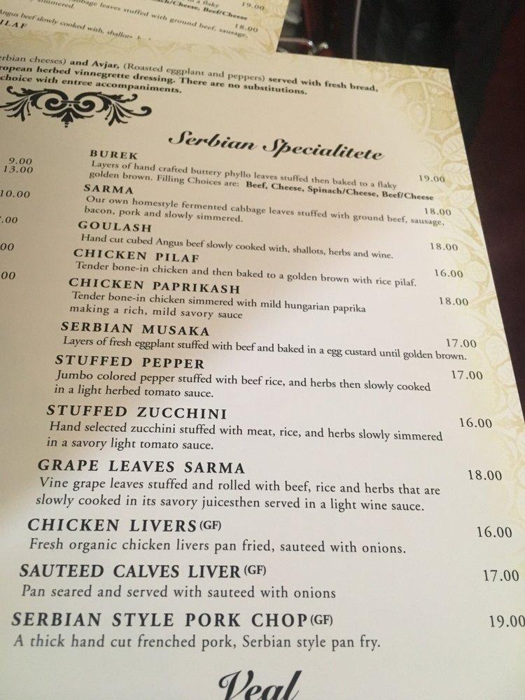 Menu at Old Town Serbian Gourmet Restaurant, Milwaukee