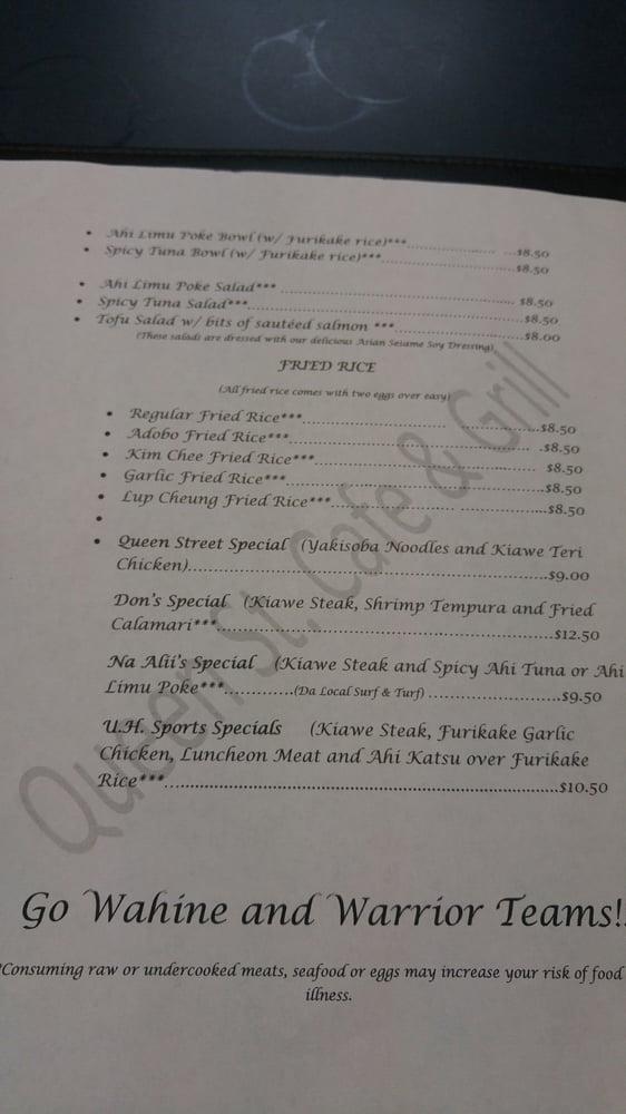 Menu at Queen Street Cafe & Grill, Aiea