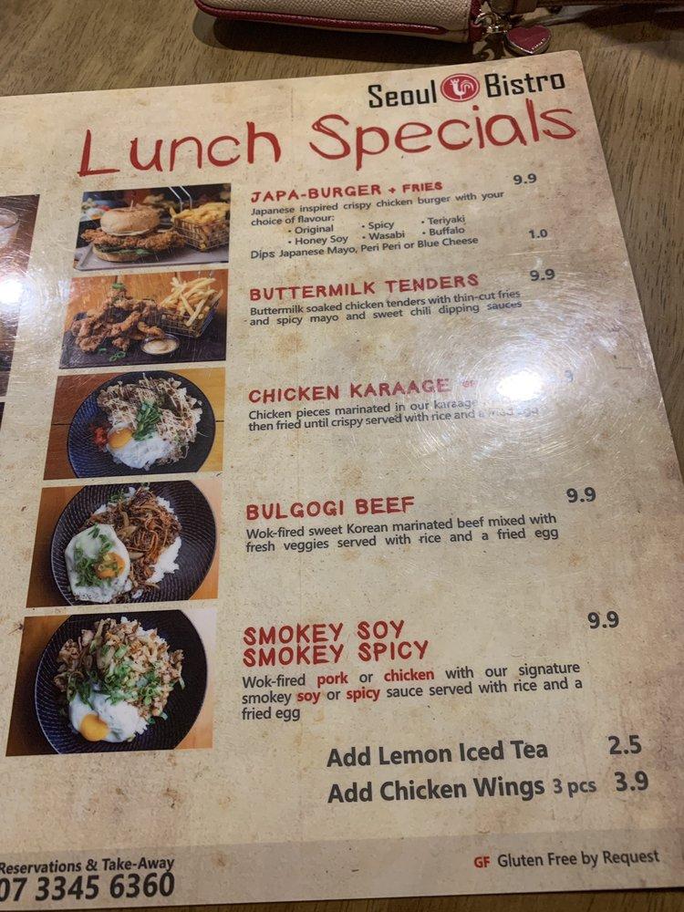 Menu at Seoul Bistro restaurant, Sunnybank