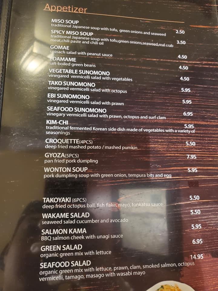 Menu at Sushi Wara restaurant, Comox