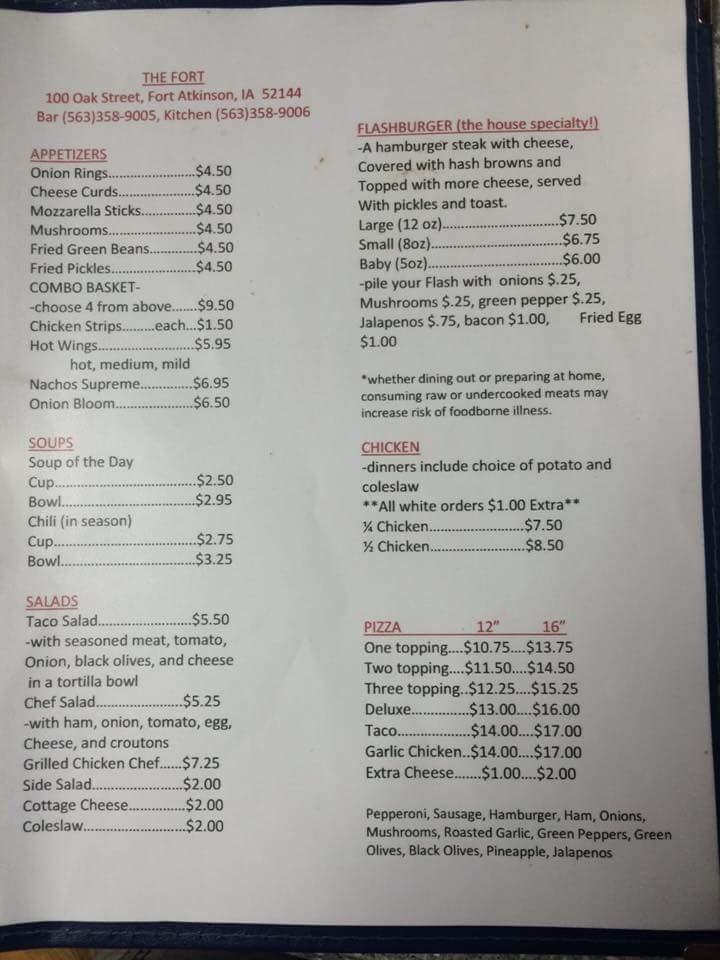 Menu at The Fort pub & bar, Fort Atkinson