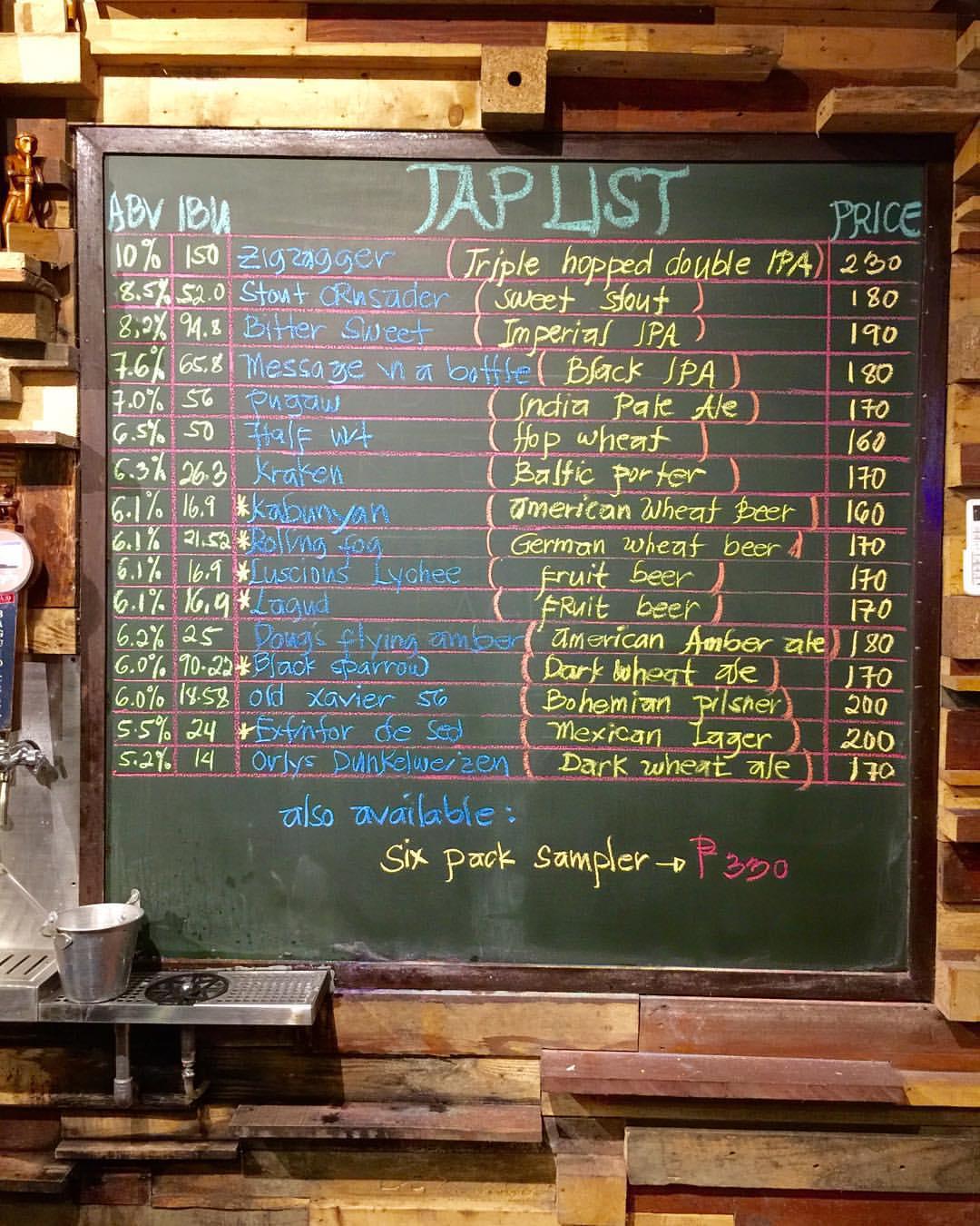 Menu at The Tasting Room at Baguio Craft Brewery pub & bar, Baguio